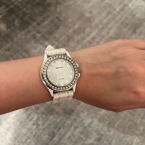 Geneva Platinum | Accessories | Oversized White Silver Watch | Poshmark